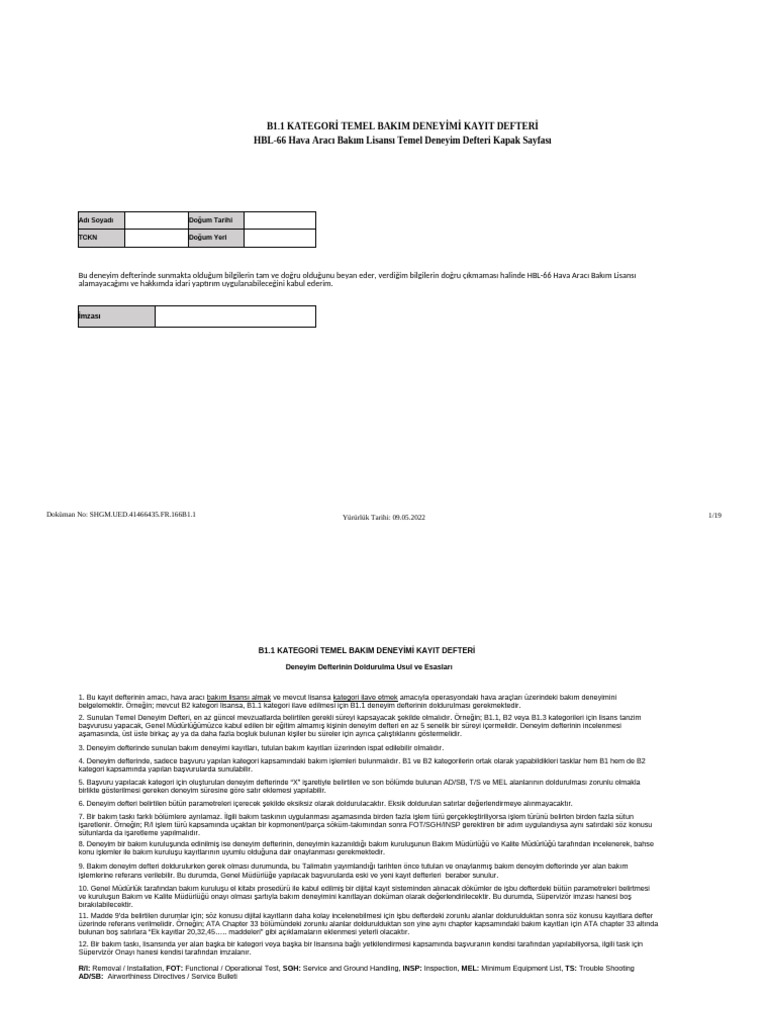 SHGM b1 Deneyim Defteri | PDF