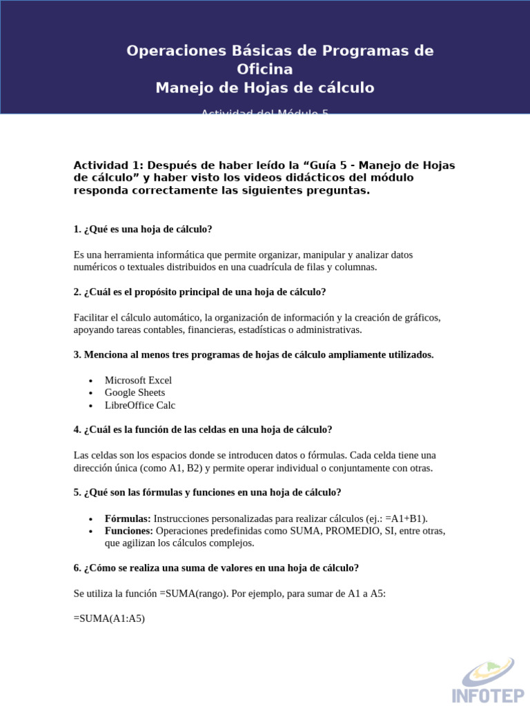 Actividad - Modulo 5 Noelia Alex. Morfa Cuevas | PDF | Hoja de cálculo ...