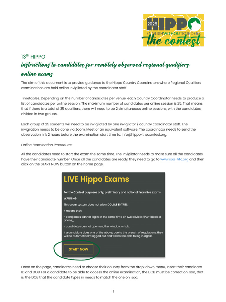 Hippo Online Exam Guidelines for Coordinators | PDF | Computing