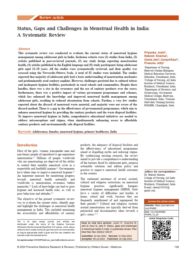 Menstrual Health Challenges in India | PDF | Menstruation | Puberty