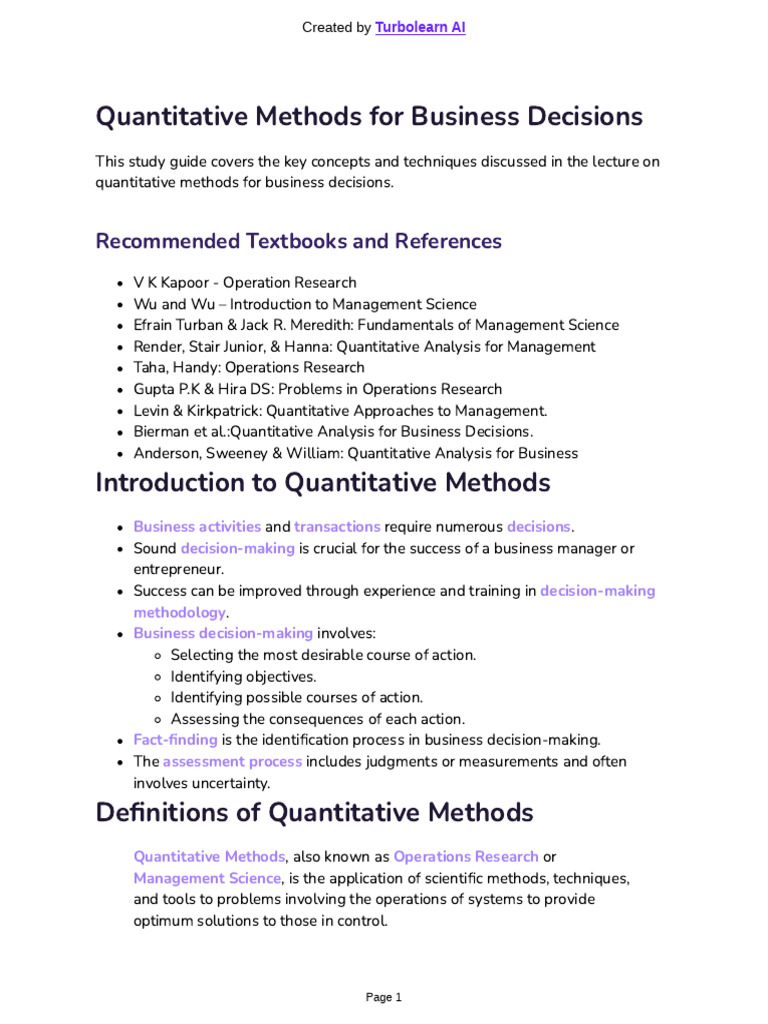 Quantitative Methods for Business Decisions | PDF | Conceptual Model ...