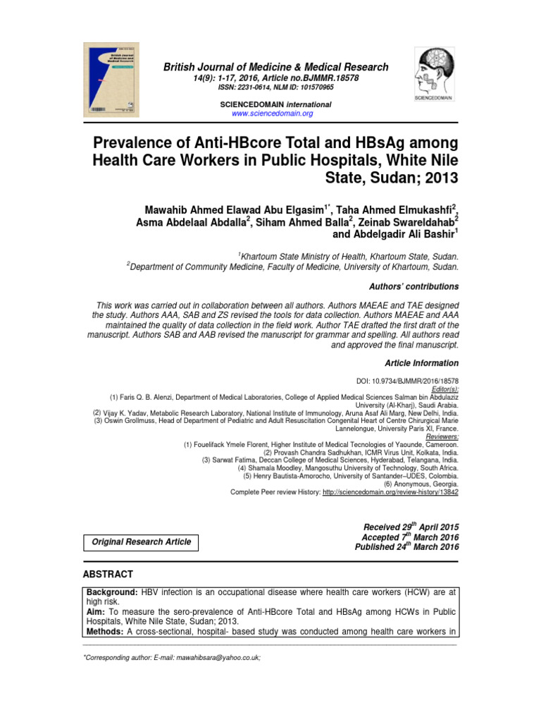 Prevalence of Anti HBcore Total and HBsA | PDF | Hepatitis B | Hepatitis