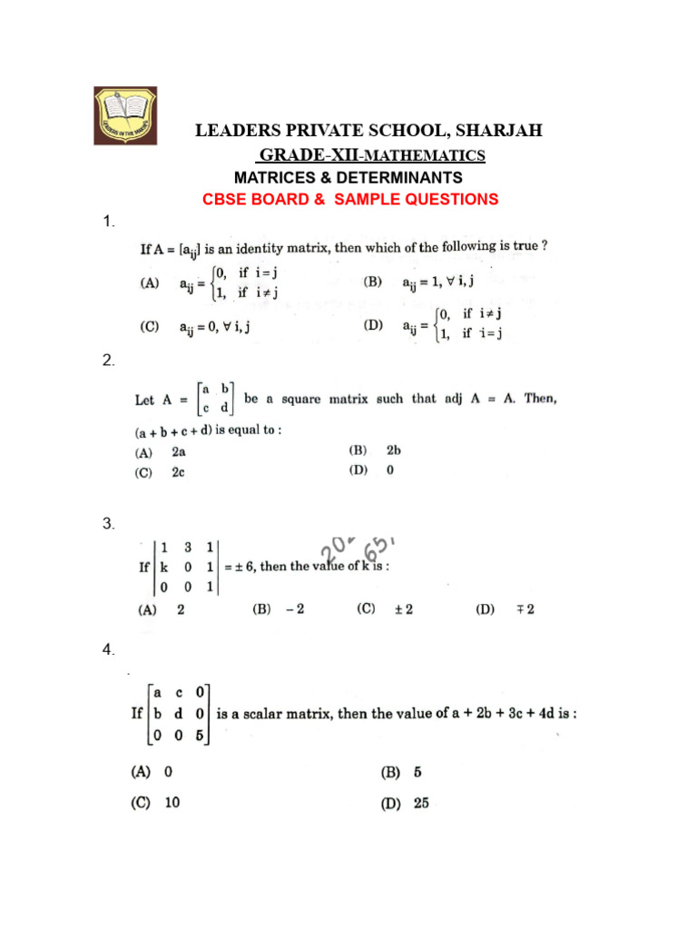 Matrices & Determinants-board Qns (3) | PDF