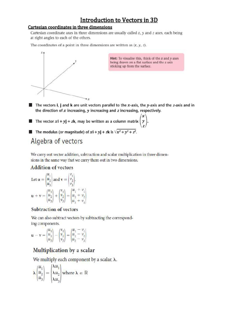 Introduction To 3d Vectors | PDF