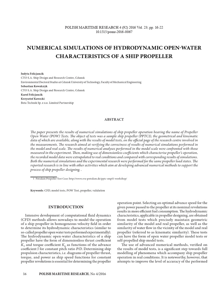 Numerical Simulations of Hydrodynamic Open-Water Characteristics of a ...