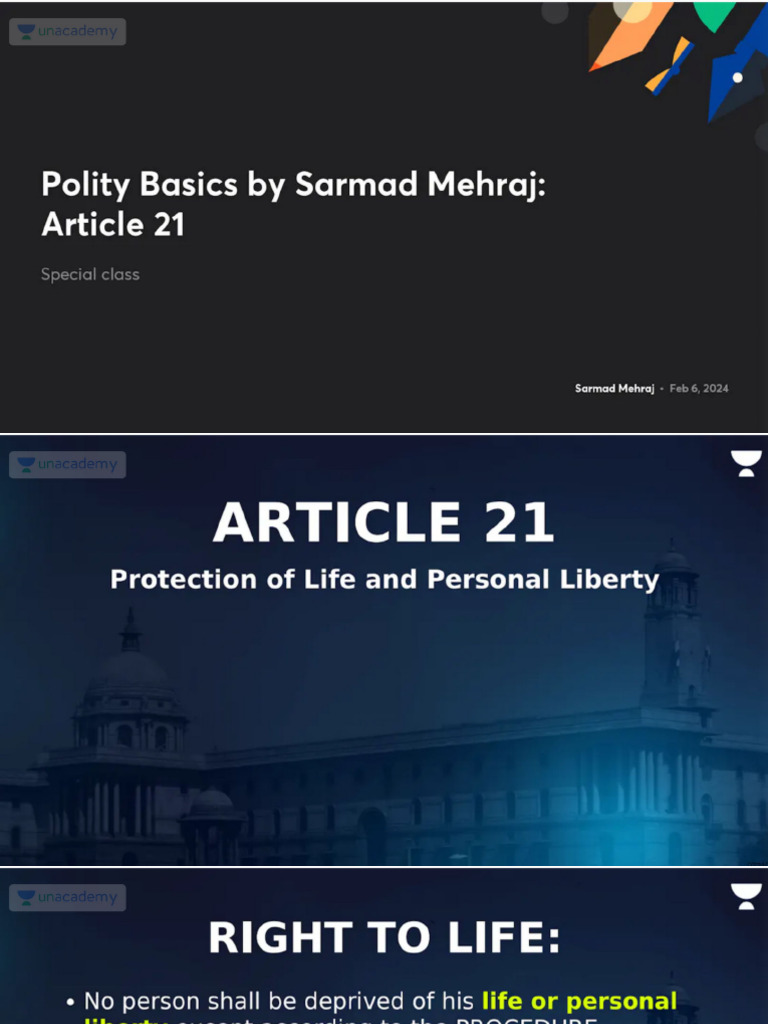 Polity Basics by Sarmad Mehraj Article 21 No Anno | PDF