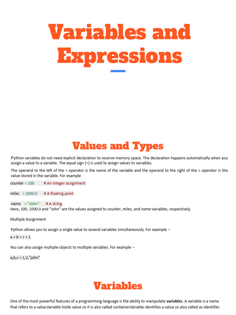 Variables and Expressions | PDF | Variable (Computer Science) | Python (Programming Language)