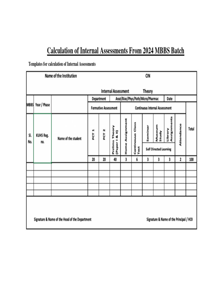 MBBS 2024 Templates Internal Assessment | PDF