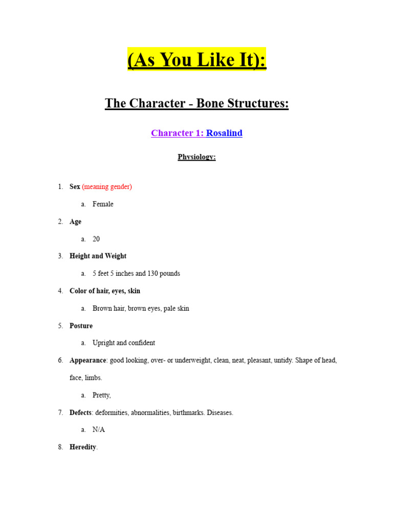 (As You Like It) The Character "Bone Structure" + Triggers and Heaps ...