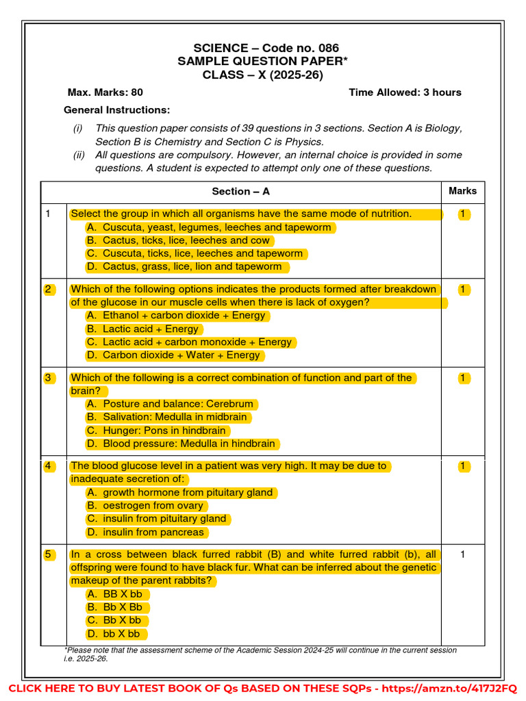 2025-26 CBSE 10 Science SQP | PDF | Solubility | Hydroxide