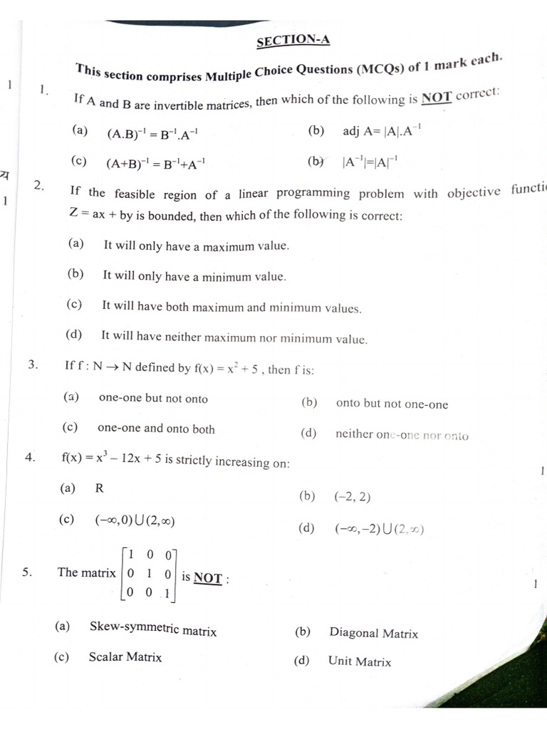 Class 12th Maths Pre-Board Evening Shift Paper | PDF