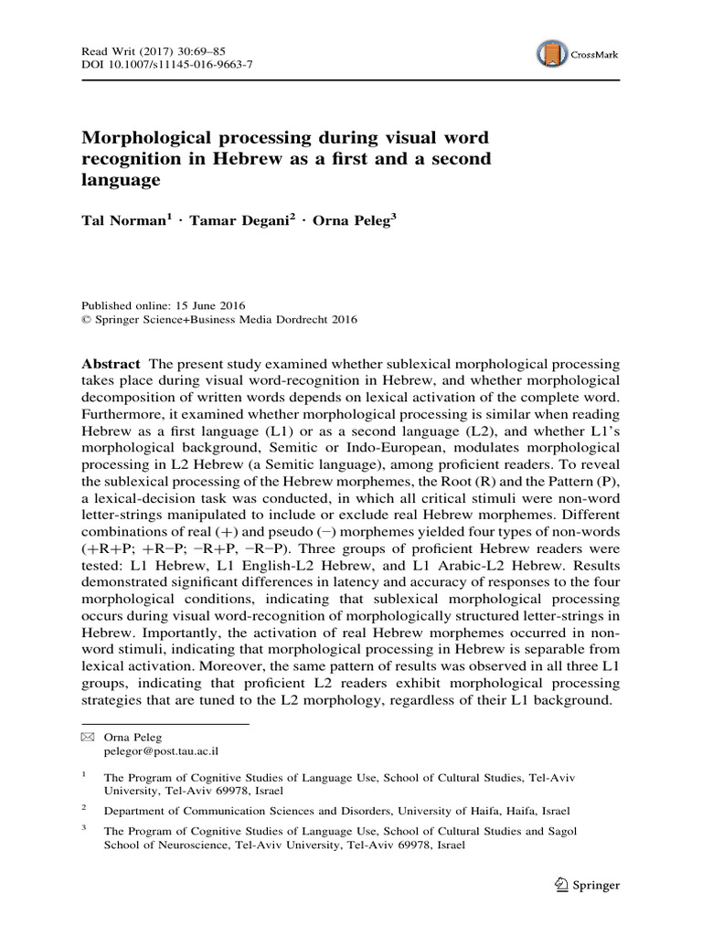 Morphological Processing During Visual Word | PDF | Second Language ...