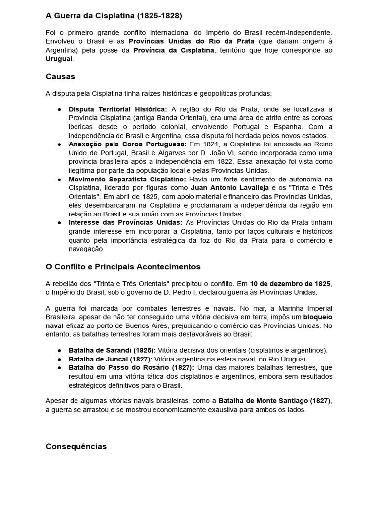 Guerra da Cisplatina: Causas e Consequências | PDF | Brasil