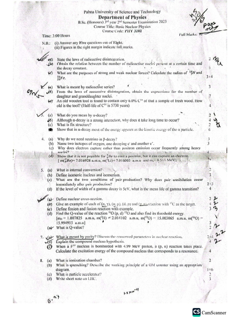 Basic Nuclear Physics SF Question | PDF