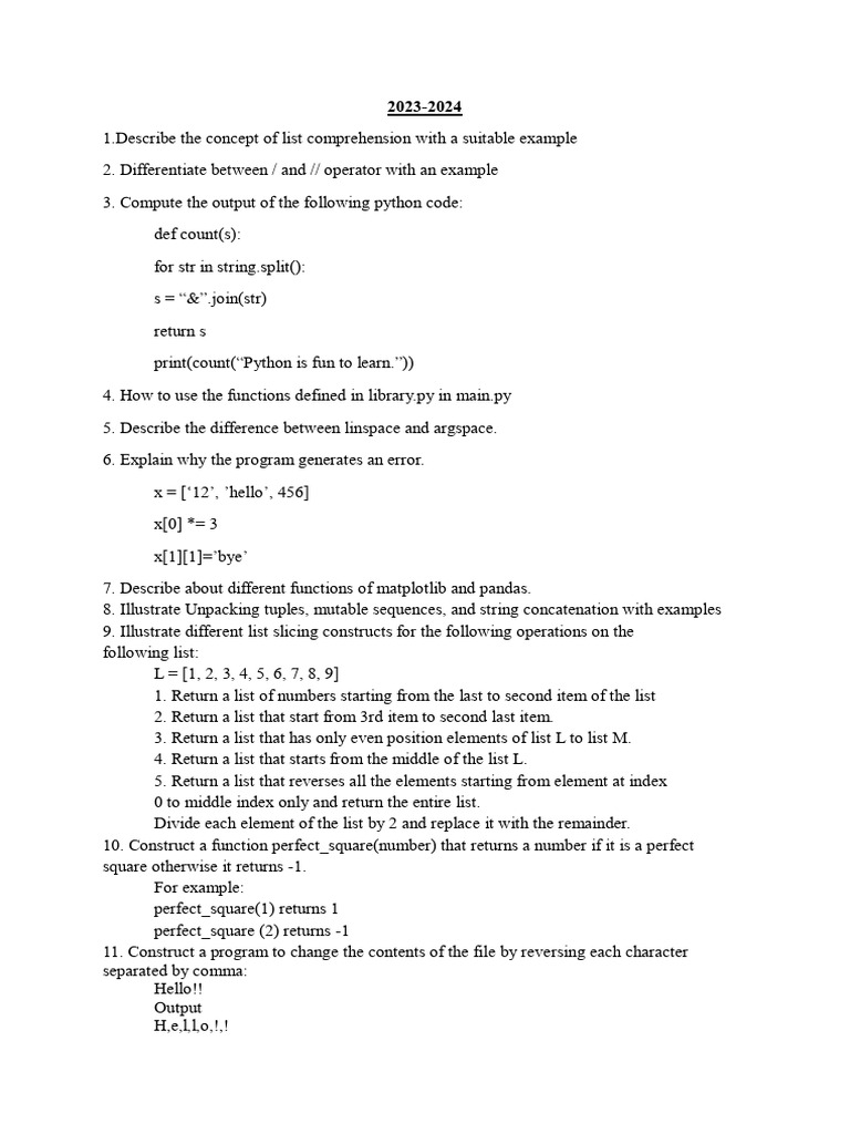 Important Questions PYTHON | PDF | Python (Programming Language) | String (Computer Science)