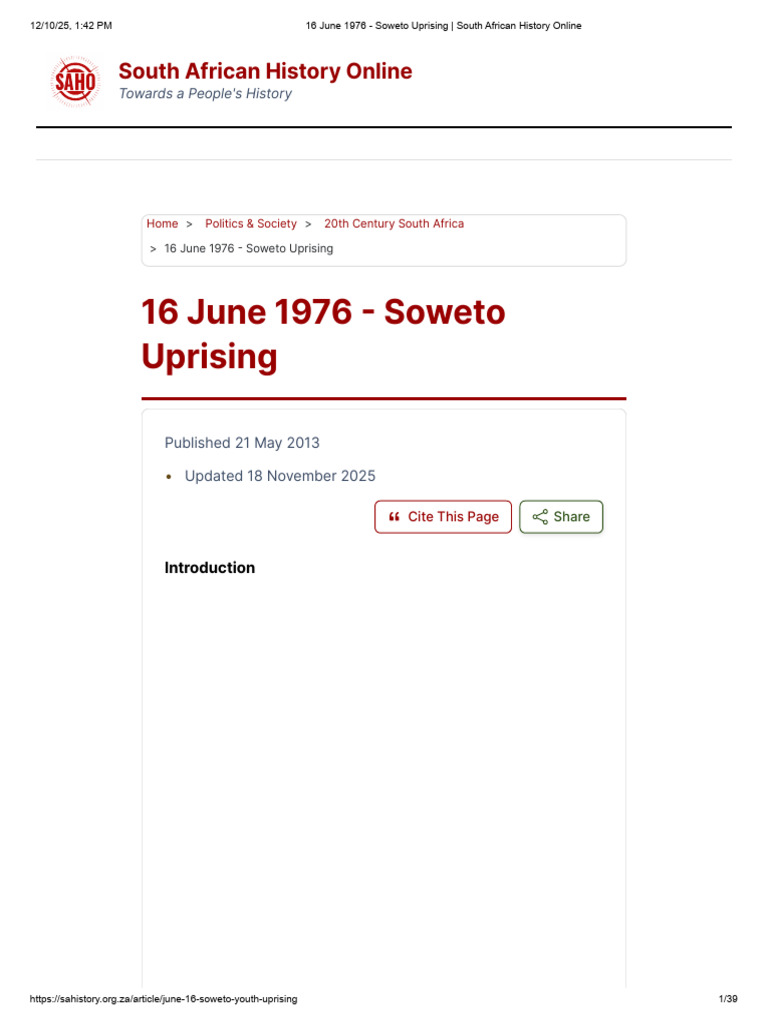 Soweto Uprising: June 16, 1976 Overview | PDF | Apartheid | South Africa