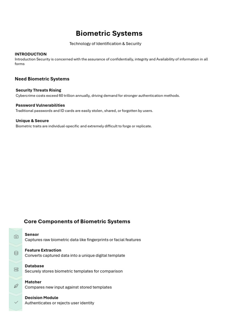 Biometric Systems - PPTX New | PDF | Biometrics | Authentication