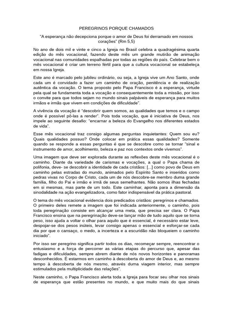 Peregrinos Porque Chamados | PDF | Amor | Deus