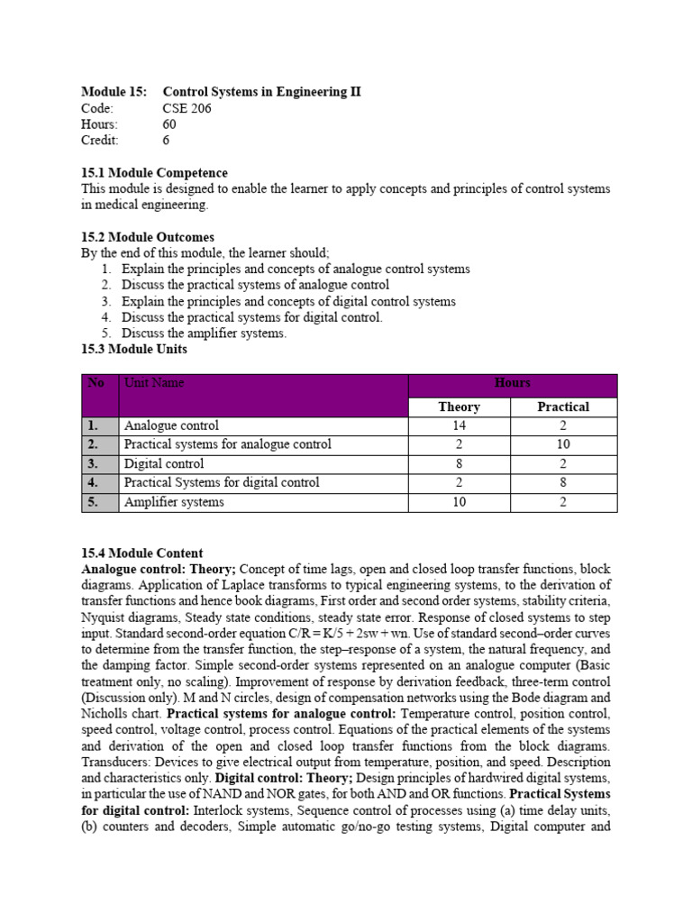 Module 15 Control Systems in Engineering II (2) | PDF | Electrical ...