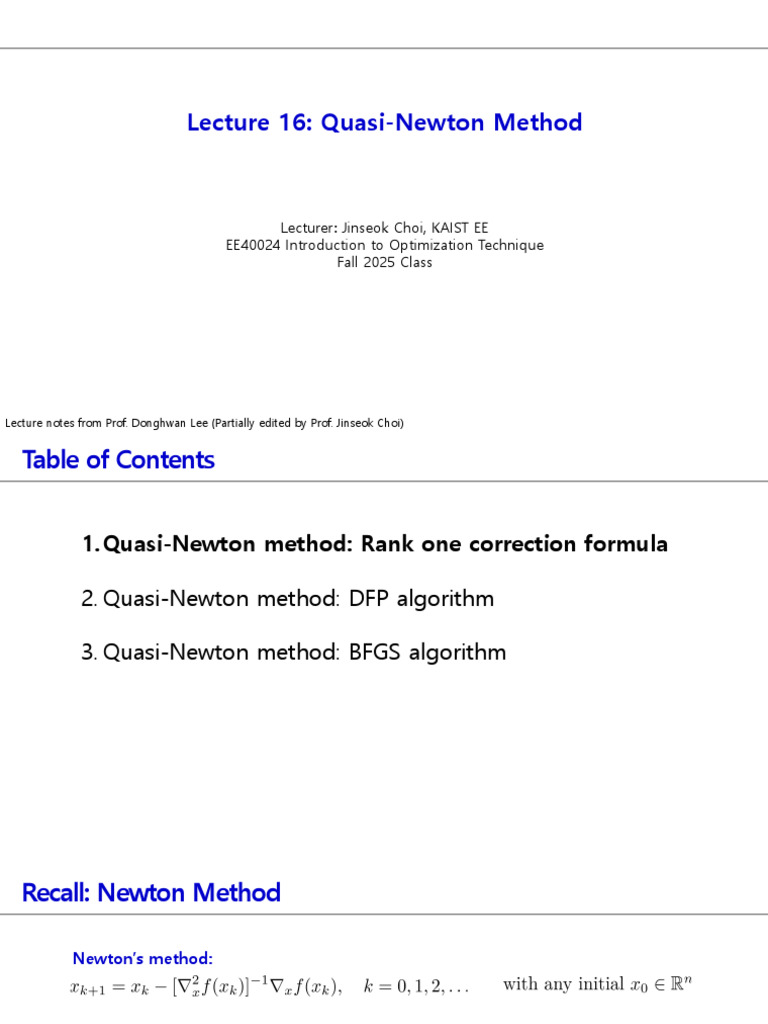EE40024 Fall2025 Lec16 Quasi-Newton Method | PDF | Mathematics Of ...