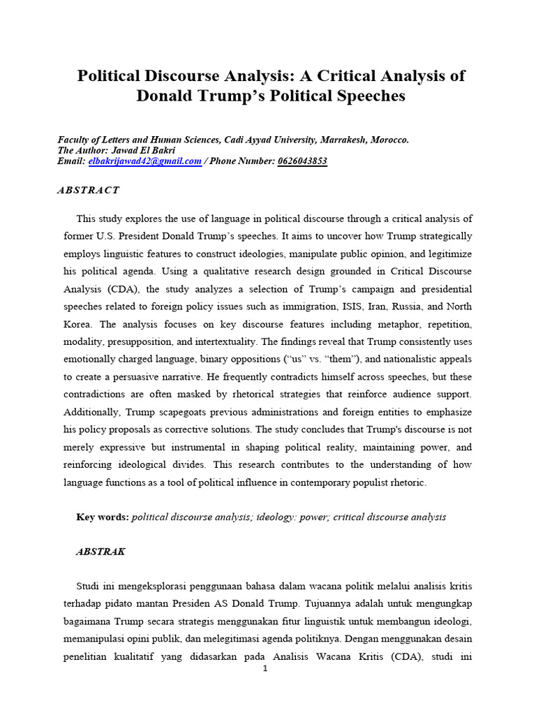 Trump’s Political Speech Discourse Analysis | PDF | Liberal Arts Education