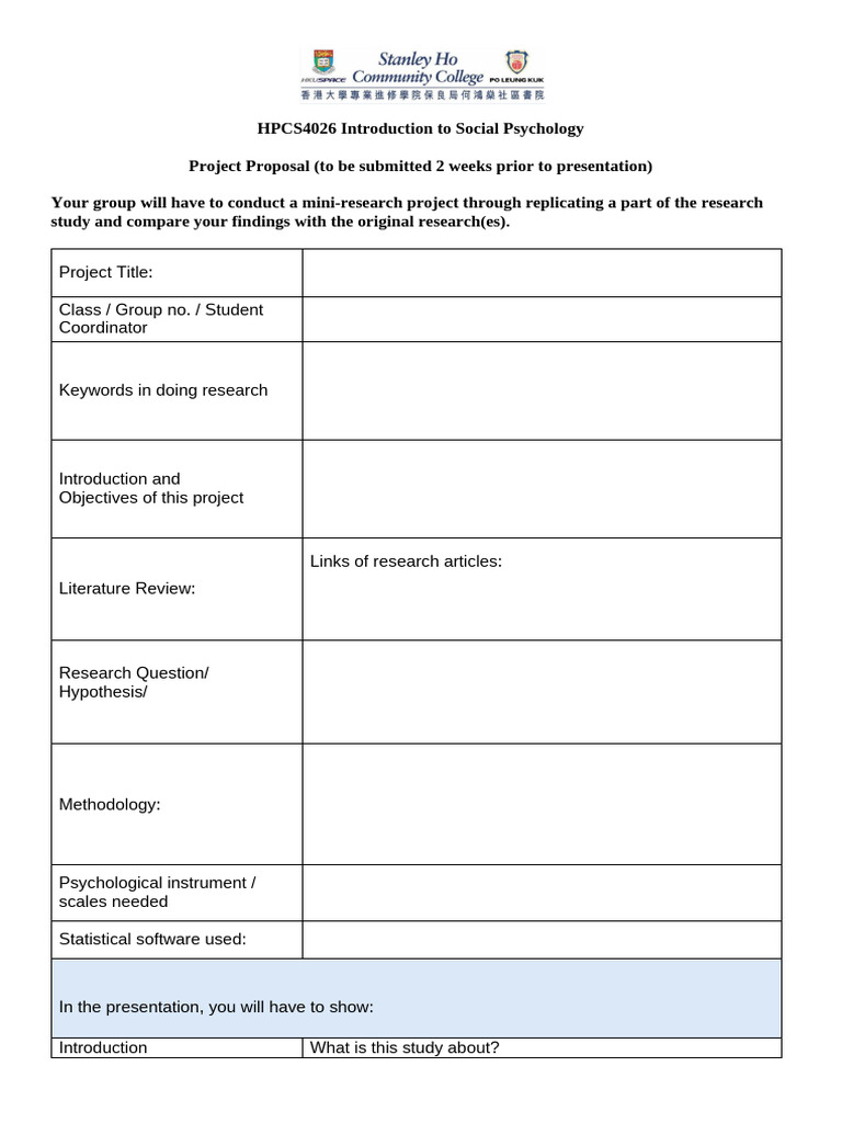 Social Psychology Research Project Proposal | PDF