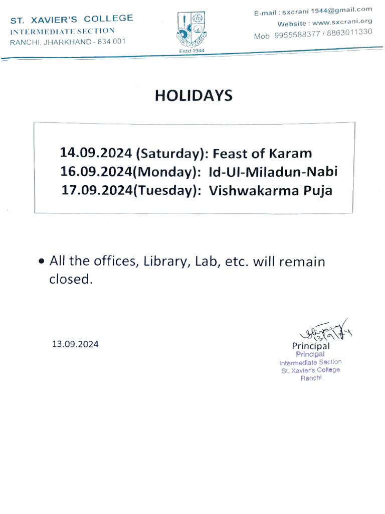 Holiday Notice | PDF