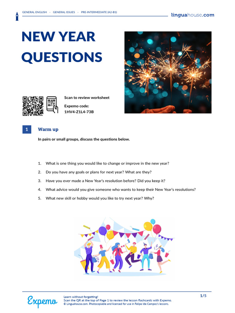 New Year Questions for English Learners | PDF