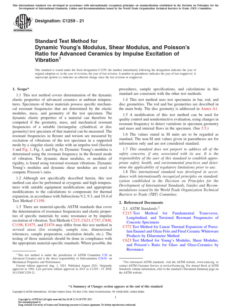 C1259-21 Standard Test Method for Dynamic Young’s Modulus, Shear ...