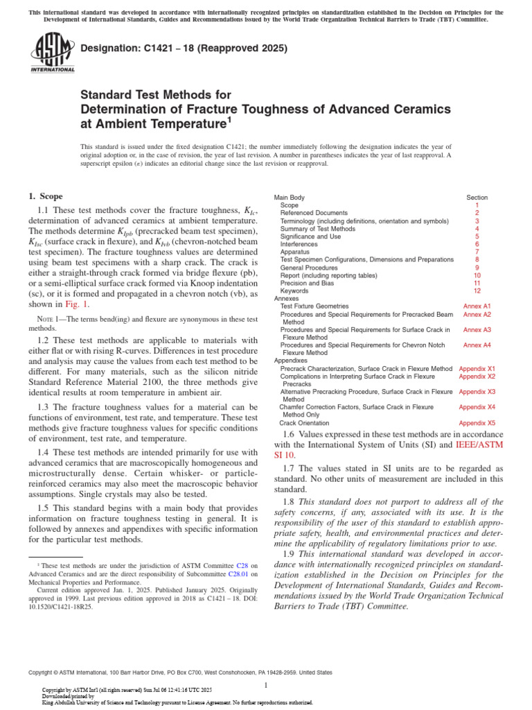 C1421-18(2025) Standard Test Methods for Determination of Fracture ...