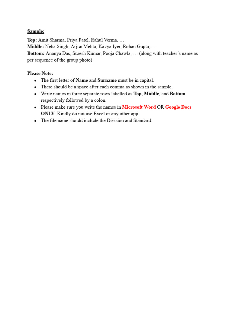 Instructions For Class Photo | PDF