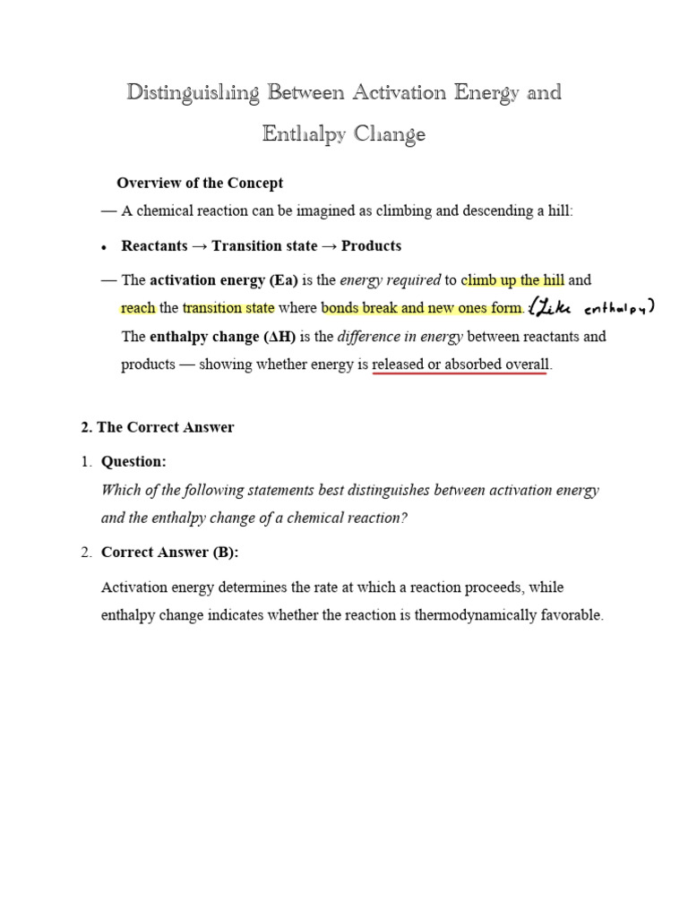Activation Energy and Enthalpy Change | PDF