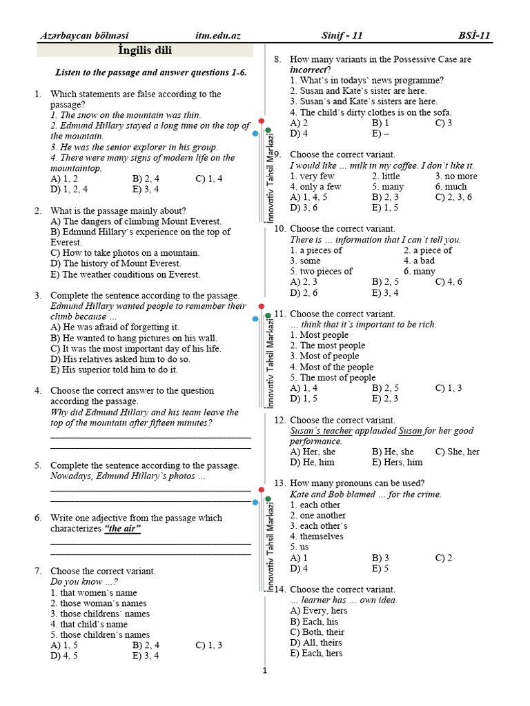 11-ci sinif - BSİ-3 (az) (2025-2026) | PDF | Desert | Earth Sciences