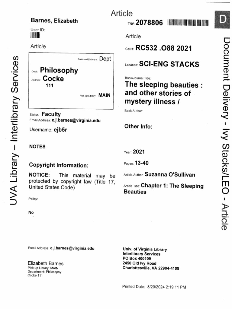 (Week 4) O'Sullivan, The Sleeping Beauties, Ch. 1 | PDF | Heart Rate