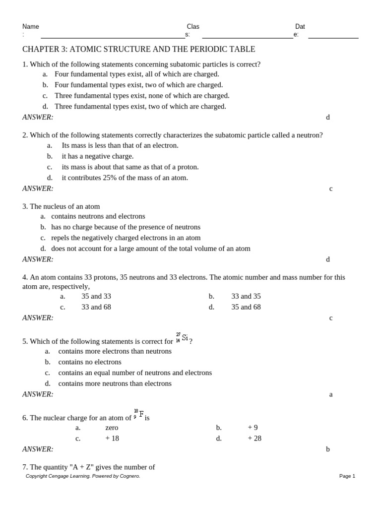 Chapter 03 Atomic Structure and The Periodic Table | PDF | Atoms ...