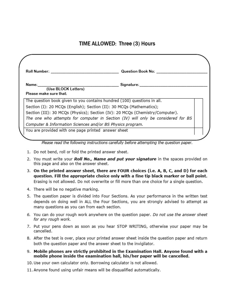 BS Sample Test Paper 2019 Revised Math | PDF | Electromagnetic ...