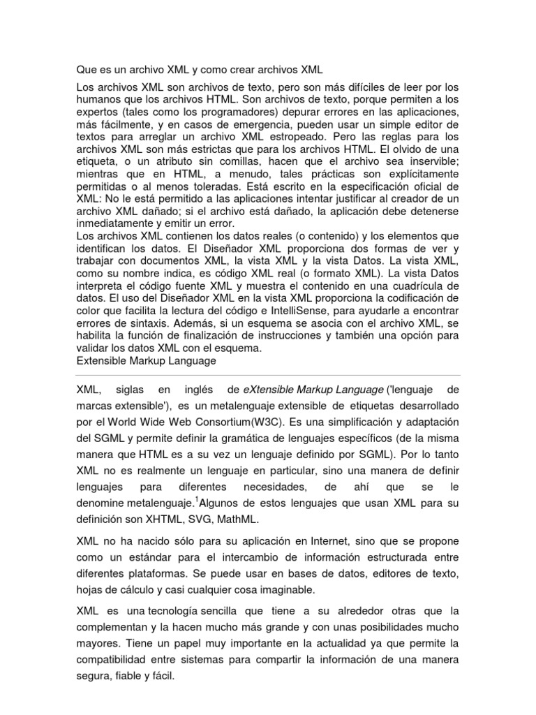 Que Es Un Archivo XML y Como Crear Archivos XML | PDF | Xml ...