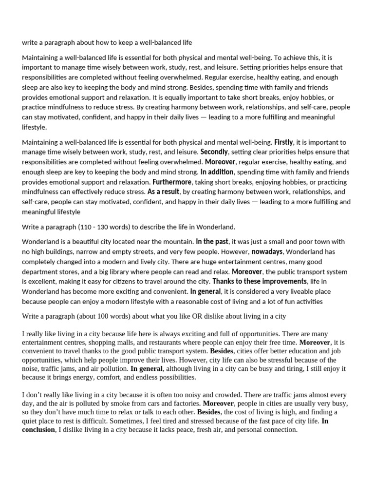 Write a Paragraph About How to Keep a Well | PDF | Cost Of Living ...