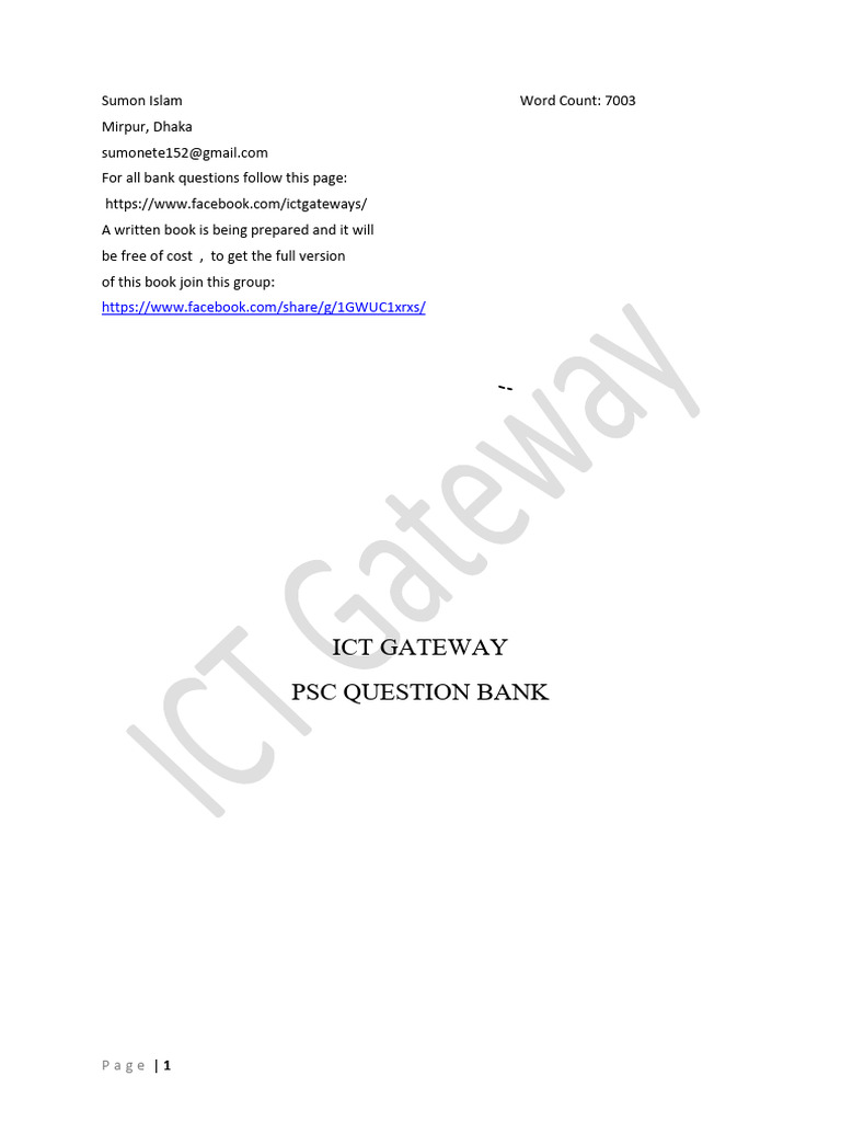 PSC ICT Gateway Question Bank | PDF | Internet Protocol Suite | Port ...