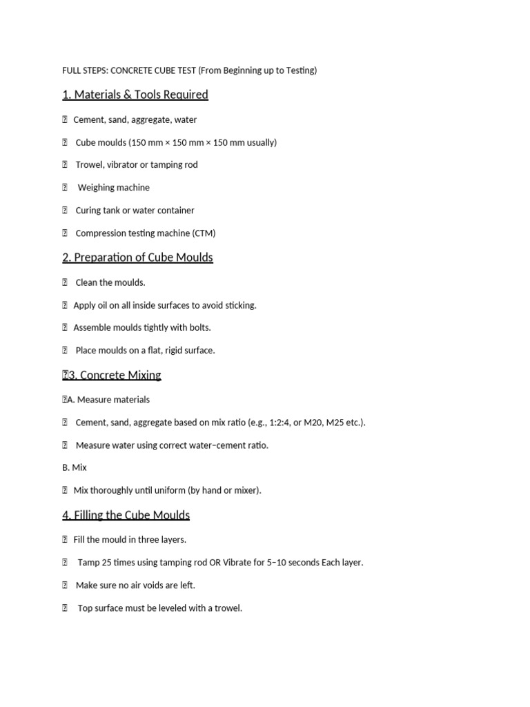 Concrete Cube Test Procedure Guide | PDF