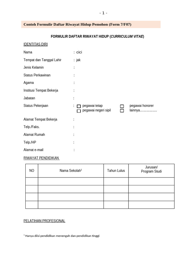 Formulir Daftar Riwayat Hidup Pemohon 0 | PDF