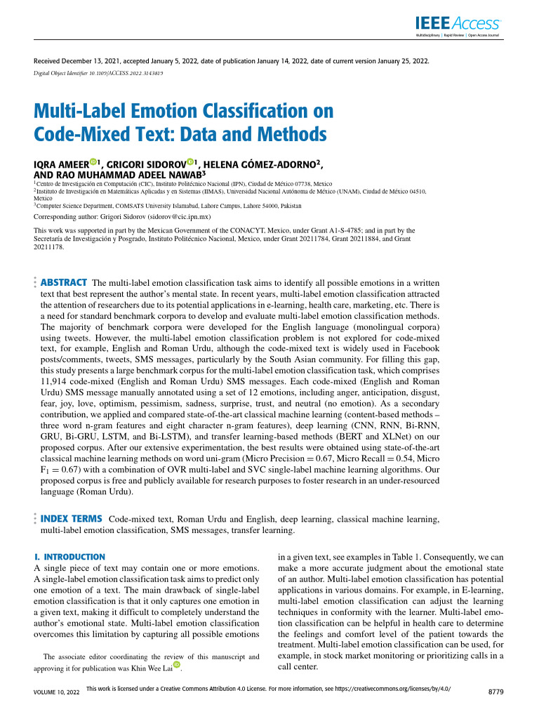 Multi-Label Emotion Classification On Code-Mixed Text Data and Methods | PDF | Deep Learning ...