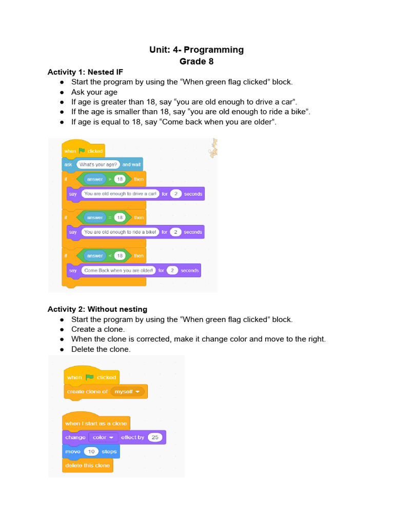 G8 Unit 4-Programming Handouts | PDF