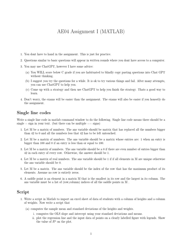 Assignment 1 | PDF | Matrix (Mathematics) | Linear Regression