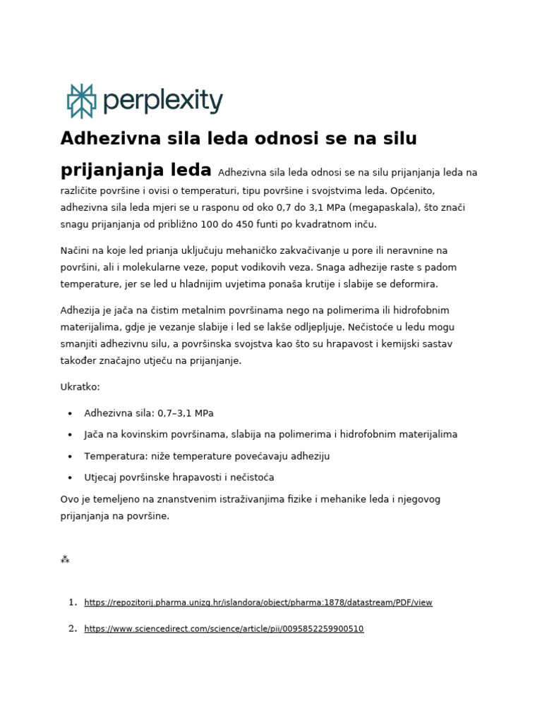 Adhesivne Sile Leda | PDF