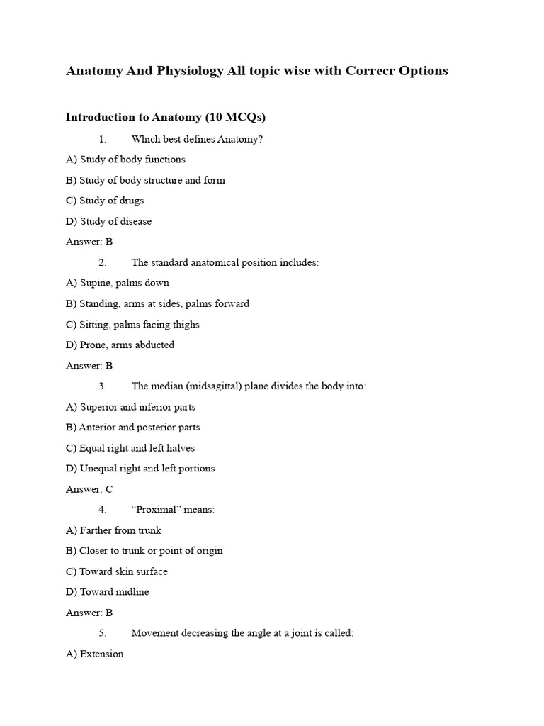 Anatomy and Physiology MCQs Guide | PDF | Lymphatic System | Epithelium