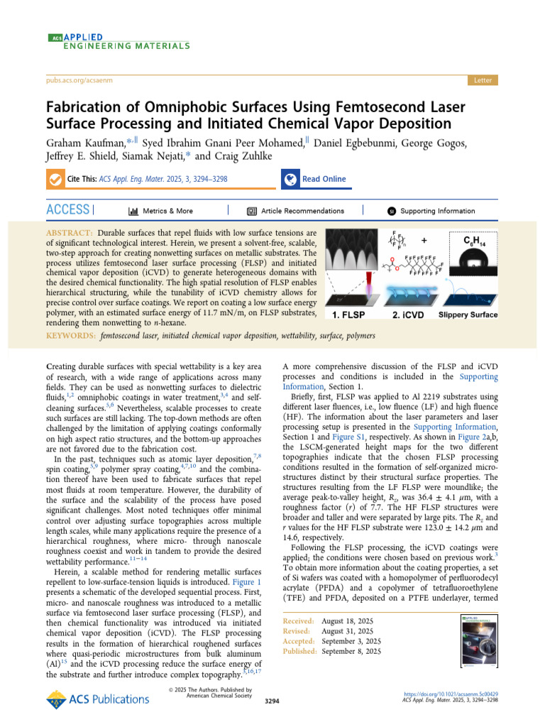 Femtosecond Laser for Omniphobic Surfaces | PDF | X Ray Photoelectron ...