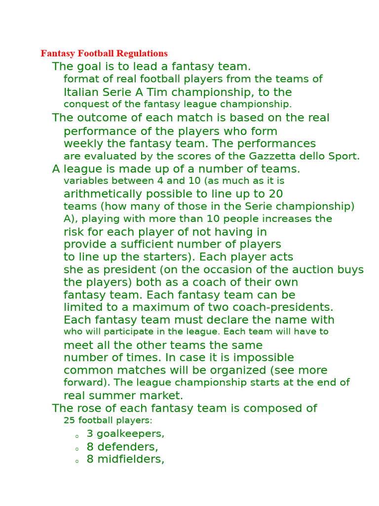 Fantasy Football League Rules & Guidelines | PDF | Money | Auction