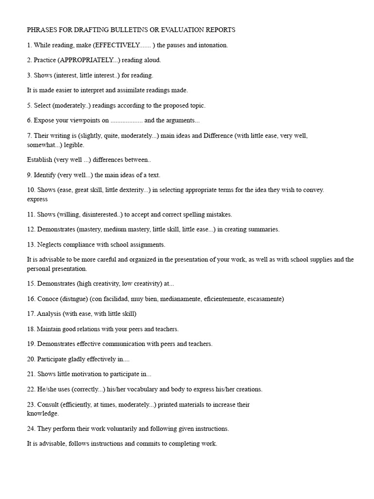 Effective Phrases for Reports and Bulletins | PDF | Multiplication ...