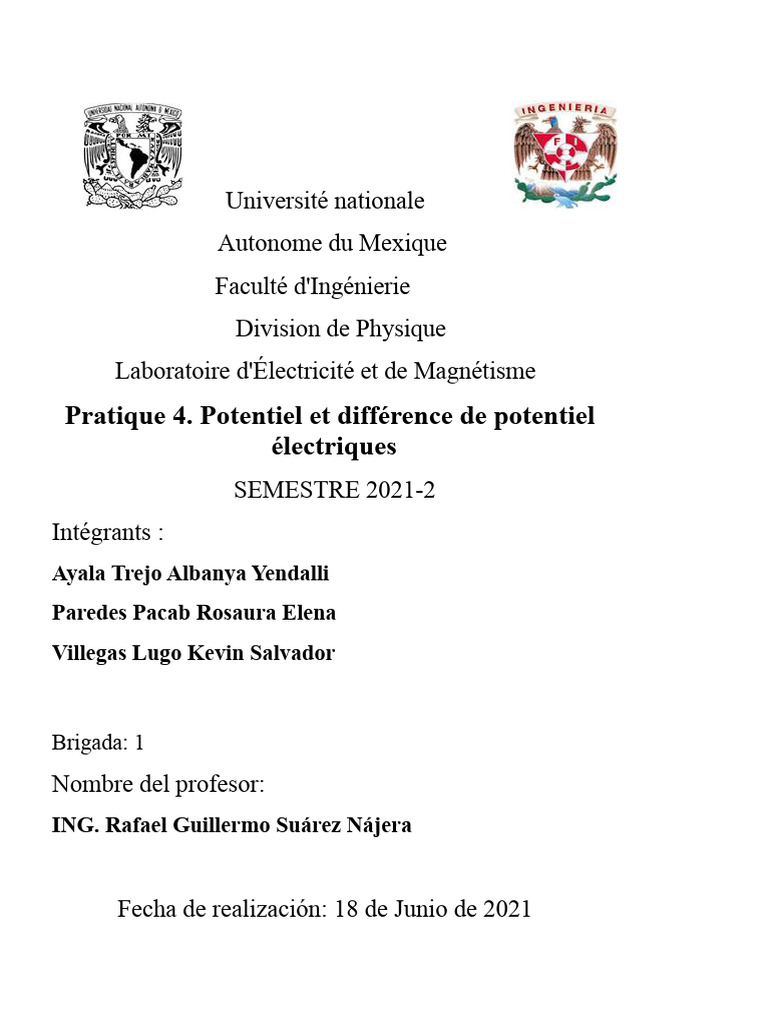 Pratique sur le potentiel électrique | PDF